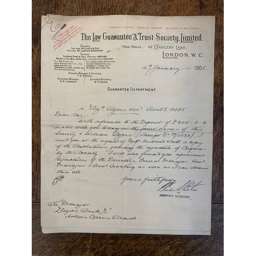 The Law Guarantee & Trust Society Ltd - 1901 Letter-headed notification ...