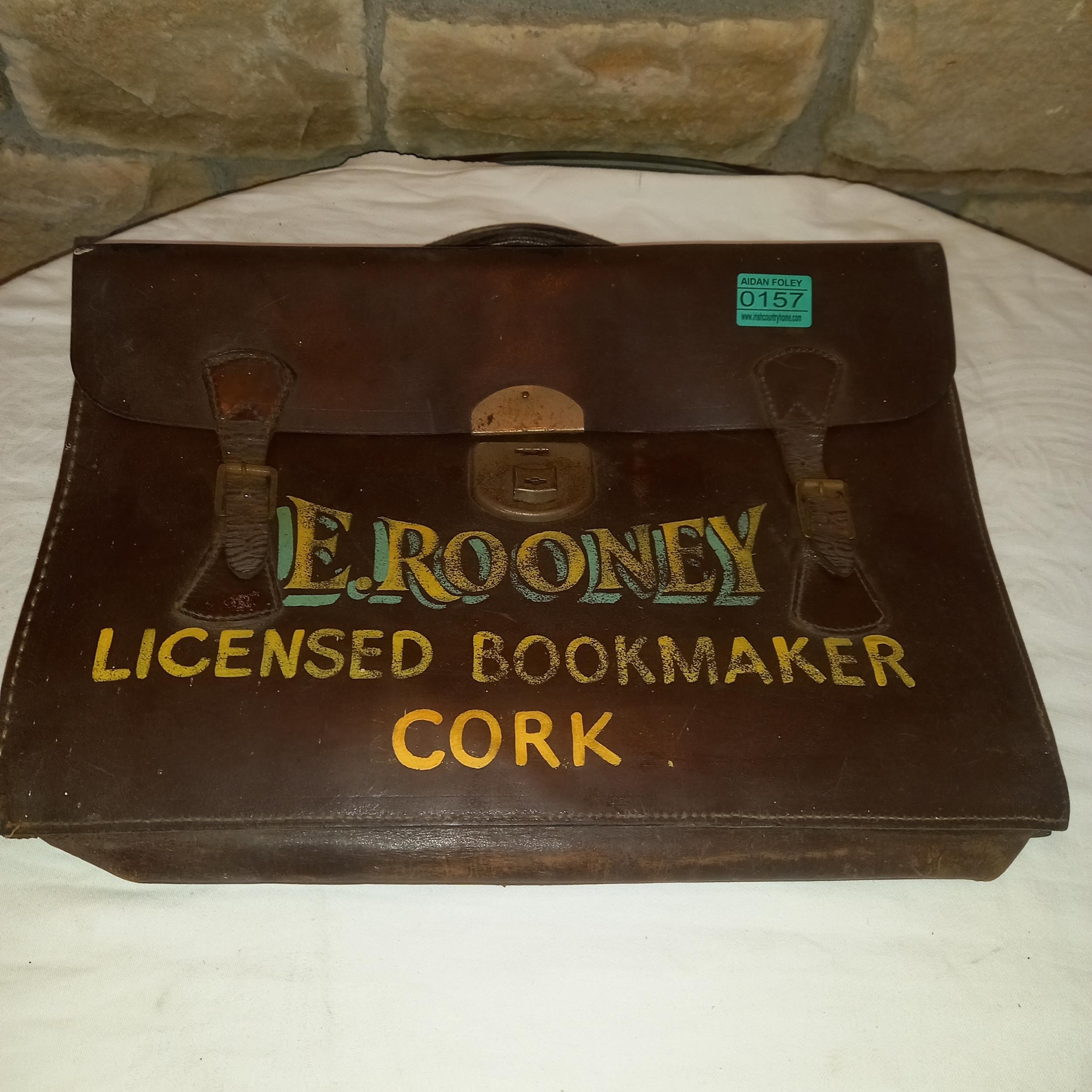 Old Leather Bookmakers Satchel - E. Rooney Licenced Bookmaker Cork