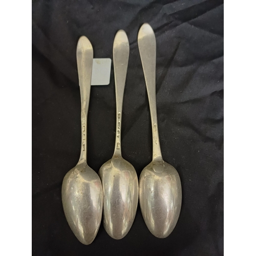Three Irish Bright Cut Spoons - marks rubbed (17cm long)
