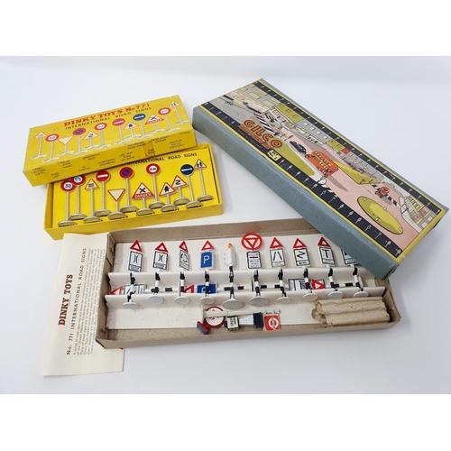 A Dinky Toys International Road Signs set, No 771, boxed, and Gilco ...