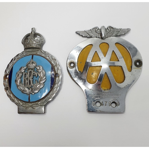 An RFC chrome and enamel car badge, and an AA car badge (2)