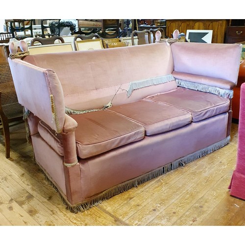 A pink upholstered drop end Knoll type sofa, 180 cm wide