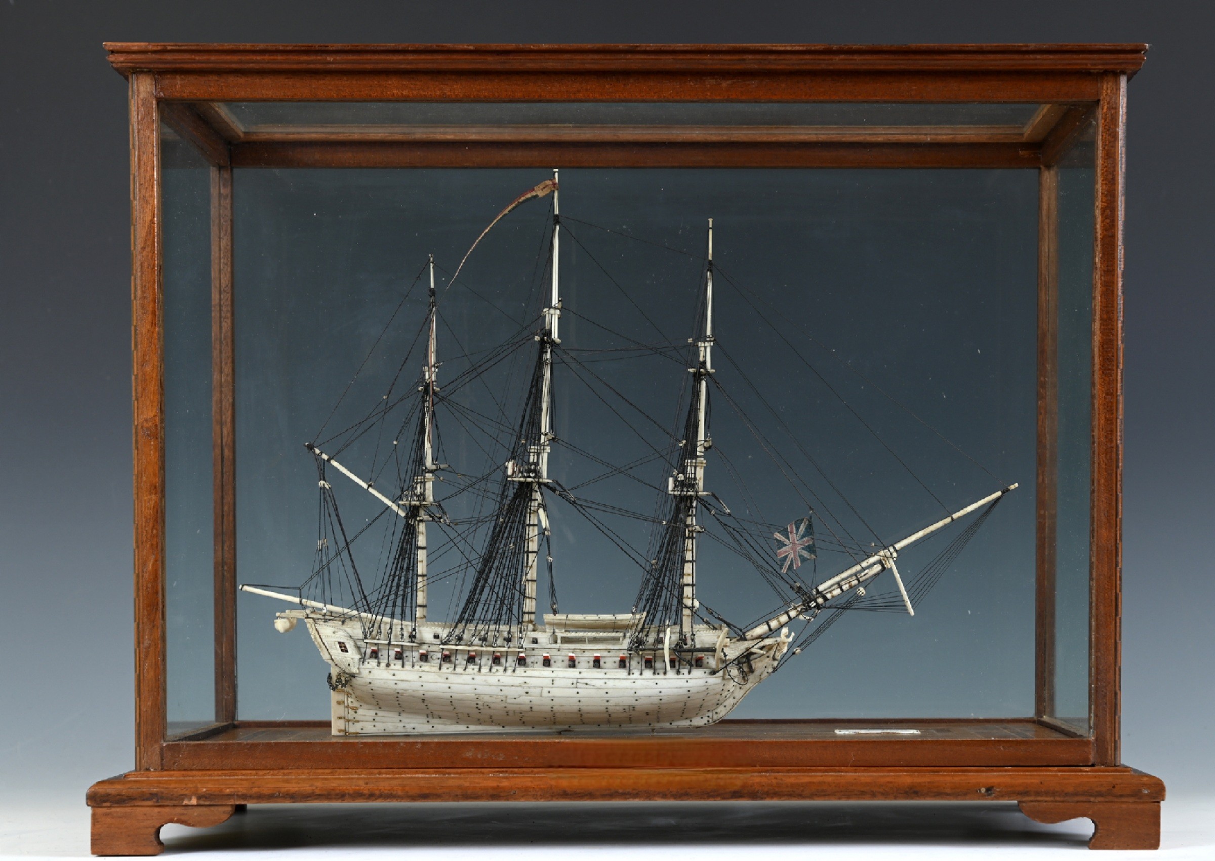 A Napoleonic Prisoner of War carved bone ship La Bellone, La Bellone ...