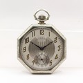 A 14ct white gold Waltham octagonal pocket watch, 4 cm diameter