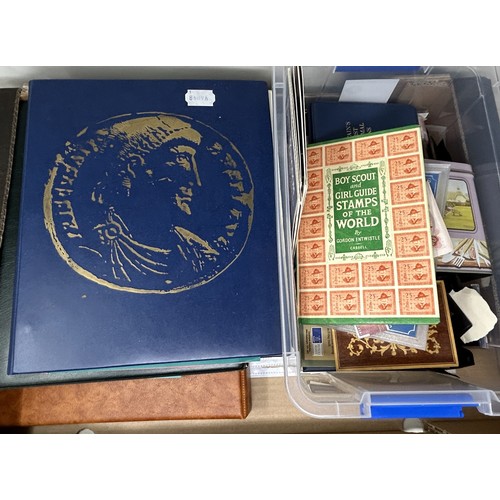 A group of assorted modern commemorative and other coins, in albums and ...