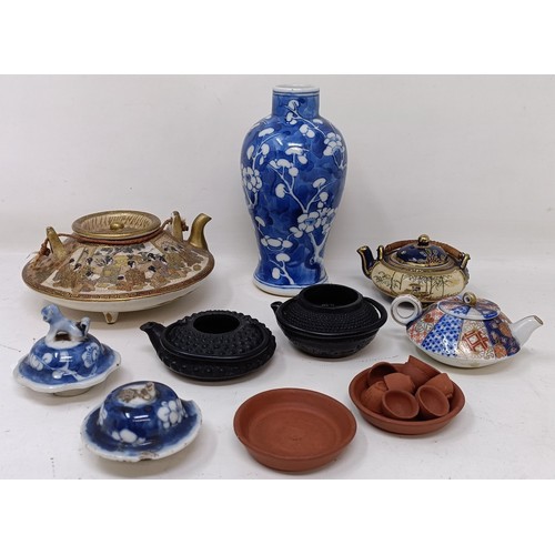 A Japanese Satsuma wine ewer and cover, 6 cm high, a Chinese vase, and ...