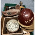A vintage style pudding bowl motorcycle helmet, Scott, two painted duck ...