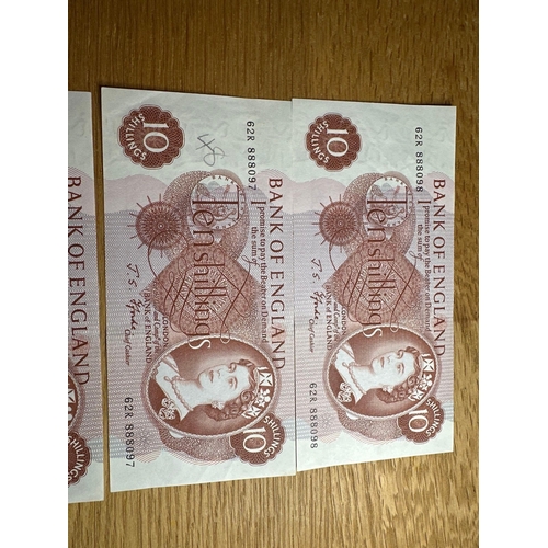 4 X Crisp Ten Shilling Notes Consecutive Fforde 62R888098 - 100 (One ...