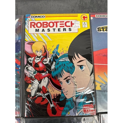 Mixed lot of six vintage SiFi comics, Virgin Comics, dander, Robotech Masters by Comico, two Star bl