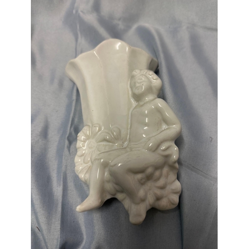 4 Porcelain Ornaments Of Vintage Cherub Wall Pocket And Hand Shaped Plate