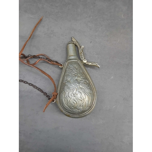 Vintage pewter powder flask as pictured