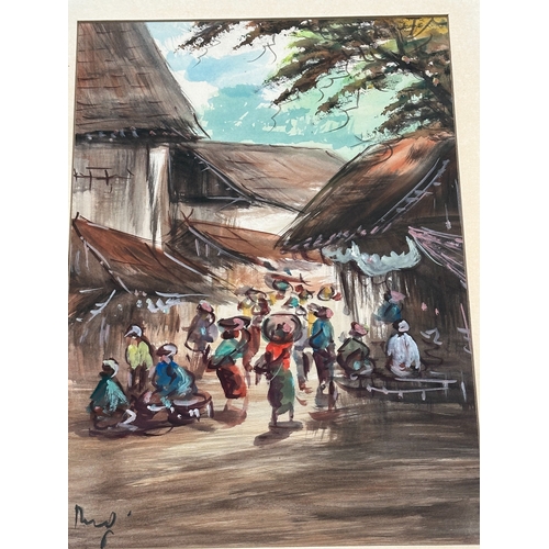 Framed Original Village Market Scene, Signed A vibrant and dynamic ...