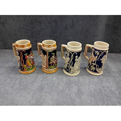 Set of 4 Vintage German Beer Steins - Hand-Painted Stoneware This ...