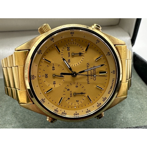 Iconic James Bond Seiko Gold Plated Quartz Chronograph Bracelet Watch Ref 7A28-7020 A4 in Seiko Box.