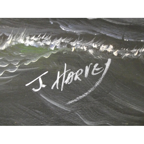 ORIGINAL J.HARVEY Signed oil on canvas painting Fighting Galleons in ...