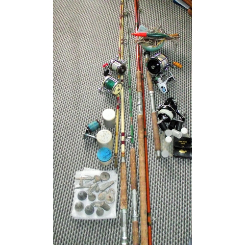Large collection of Sea fishing reels & rods , lures , hookes , weights ...