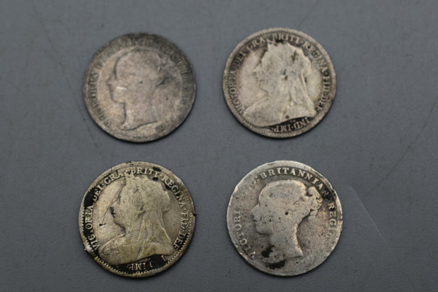 Four Silver Victorian Three Pence Coins
