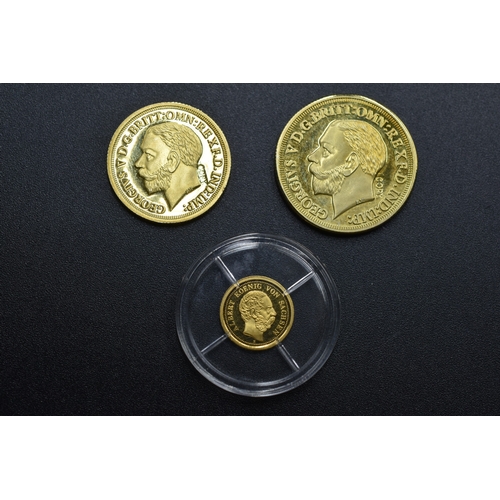 Three Replica Coins - UK Half Sovereign, UK Full Sovereign and German ...