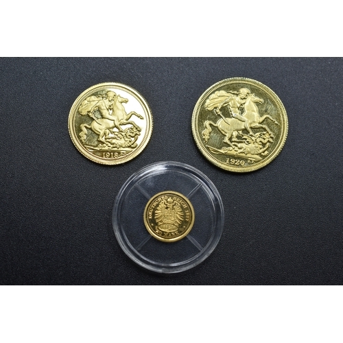 Three Replica Coins - UK Half Sovereign, UK Full Sovereign and German ...
