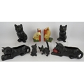 Five antique Bretby pottery cats, a similar dog and a pair of Bretby ...
