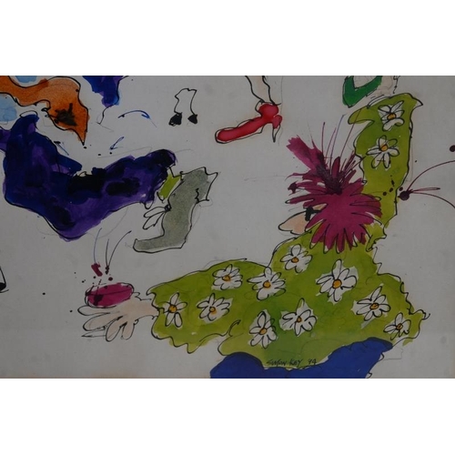 Simon Key (contemporary cartoonist) - 'Party', mixed media, signed and ...