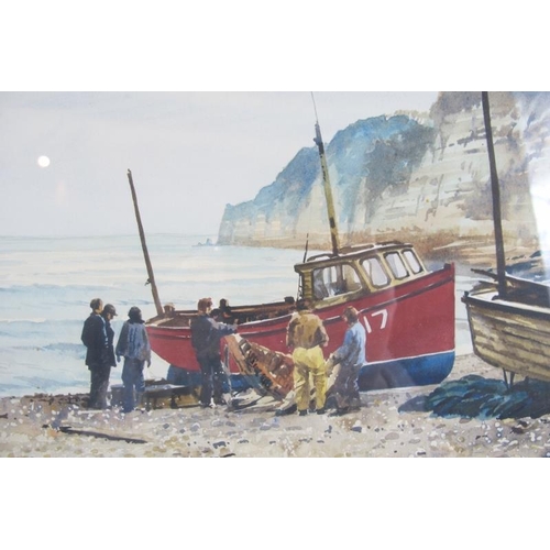 Bert Wright PP RSMA FRSA (The Wapping Group of Artists, b. 1930) - 'Evening haul, Bear, Devon', wate