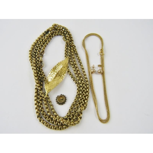 A 9ct yellow gold square rope chain, 50cm long; a pair of 9ct yellow ...