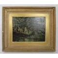 Arthur H Davis (1871-1897) - A gilt framed oil on canvas, 'Woodland ...
