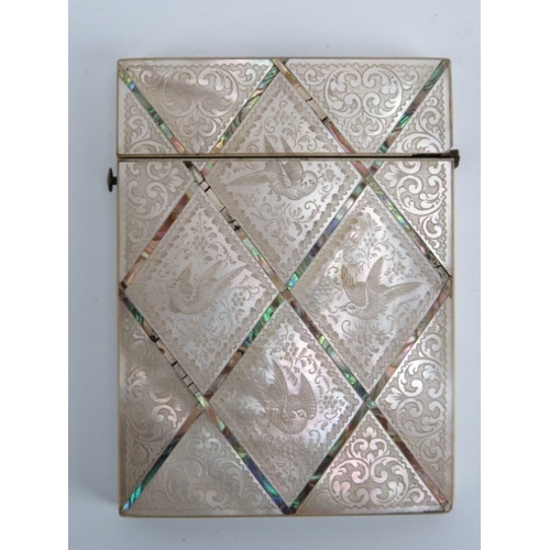 A Victorian florally engraved mother of pearl and abalone cross hatched ...