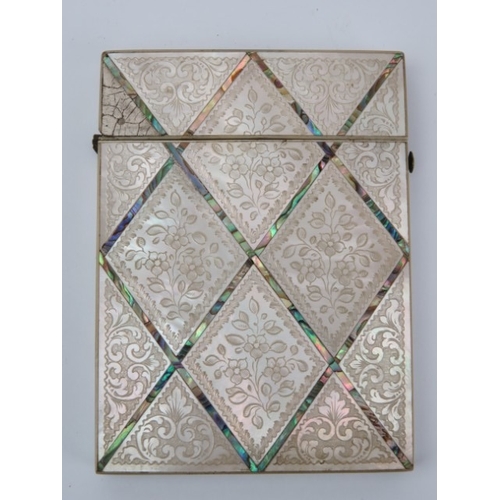 A Victorian florally engraved mother of pearl and abalone cross hatched ...