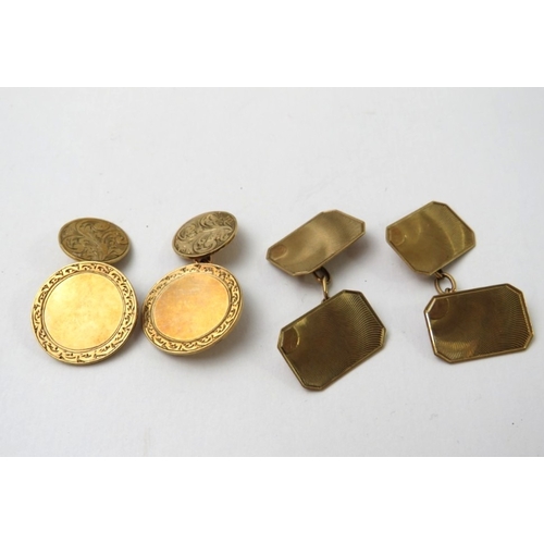 A pair of 9ct yellow gold circular double-ended cufflinks with foliate ...