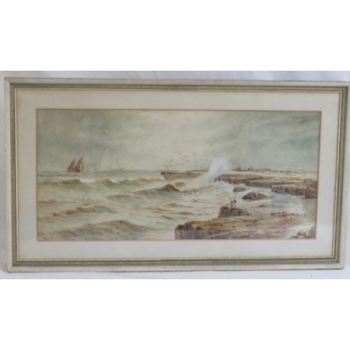 J Austin 19th/20th Century framed and glazed watercolour. Ships off the ...