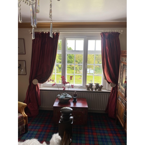 2 Pairs of Hand Made Interlined Red Silk Curtains Drop 92 Inches , W 97 ...