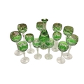 12 Green Stemmed Goblets & Decanter
