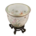 Large Early 20C Oriental Fish Bowl & Stand 54cm Diam 74cm H