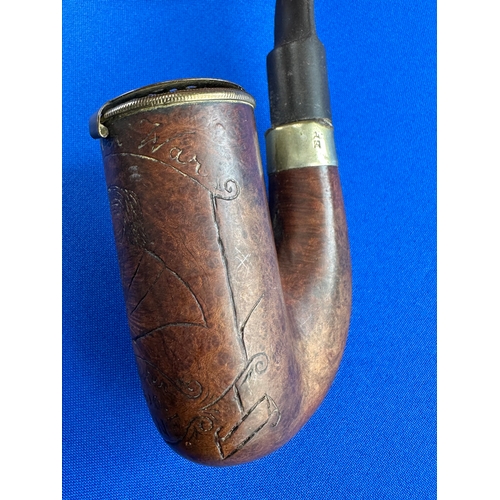 Carved & Decorated Oom-Paul Smoking Pipe, Anglo Saxon War Carving ...