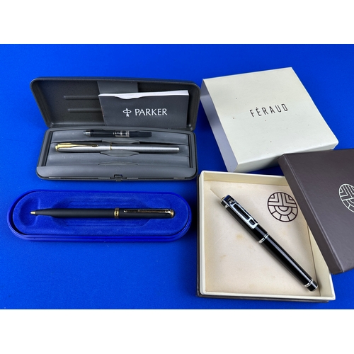Parker Fountain Pen, Feraud Fountain Pen & Messenger Pen - all boxed