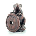 Carved Wooden Japanese Netsuke style Rat & Tsuba - Signed