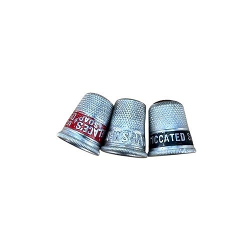 Set of 12 Sewing Thimbles in Box and 3 Advertising Thimbles and Sewing Egg