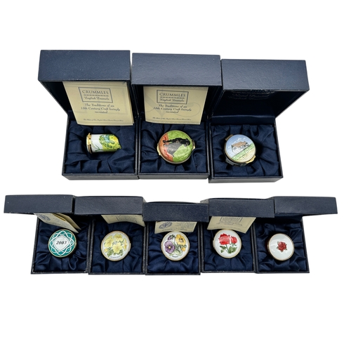 8 Crummles Enamel Trinket Boxes in Original Fitted Case