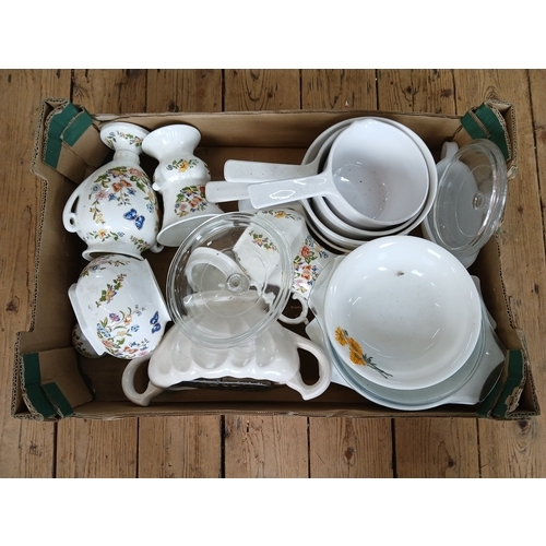 Box of Vintage Pyrex Tableware and Mixed Ceramic including Aynsley