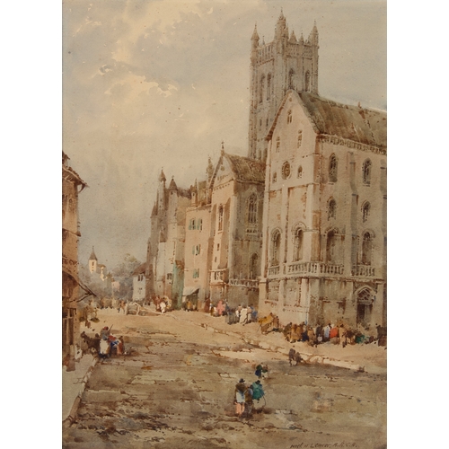 Noel Harry Leaver, British 1889-1951- A busy street scene, with a ...
