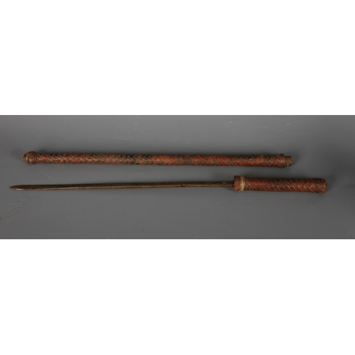 19TH-CENTURY LEATHER DAGGER SWAGGER STICK
