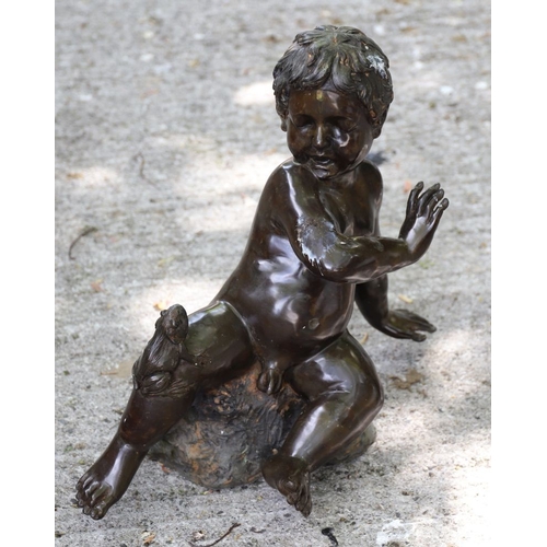 BRONZE FIGURE OF A YOUNG BOY WITH A FROG