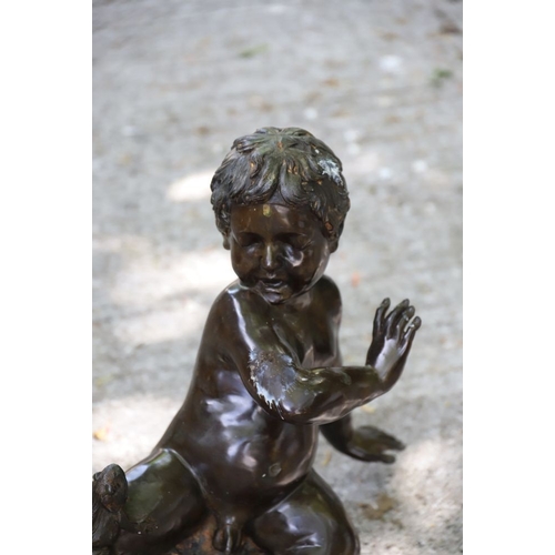 BRONZE FIGURE OF A YOUNG BOY WITH A FROG