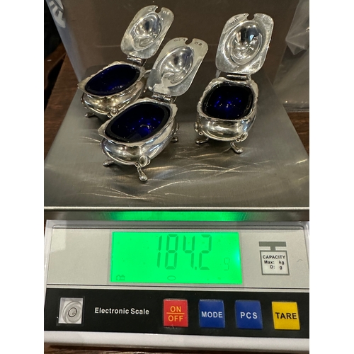 Three sterling silver mustard with liners, Chester (DSJ), London and W & H, Birmingham hallmarked