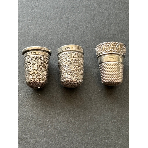 3 vintage sterling silver thimbles, hallmarked, with attractive designs ...