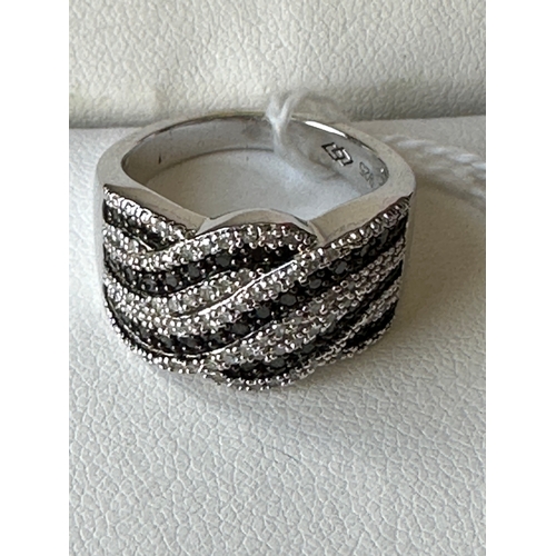Sterling silver statement black and white diamonds ring size N/O