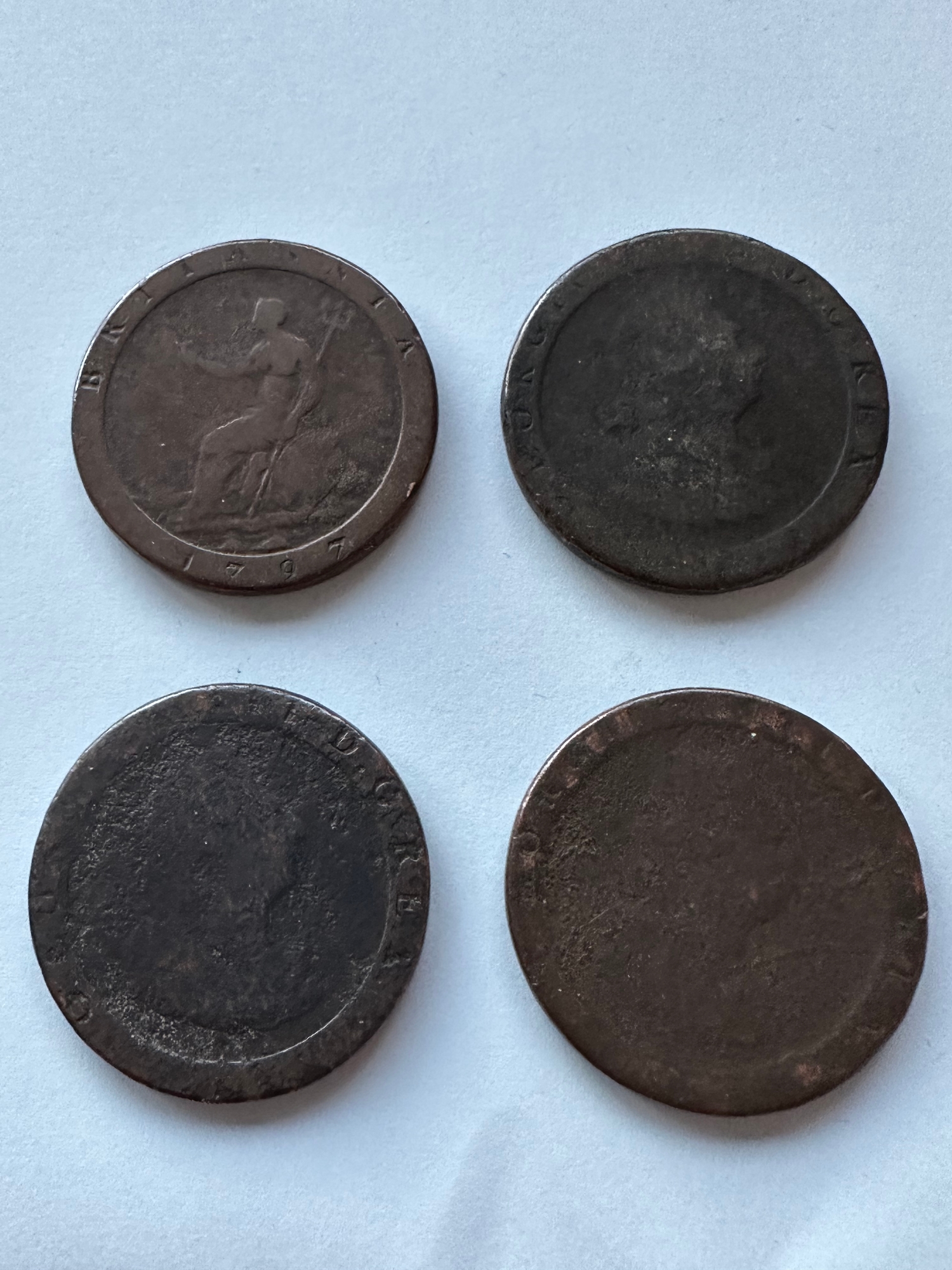 GB 4 x GEORGE III Cartwheel penny 1797 coins