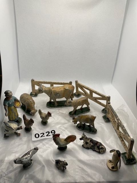 LEAD playworn toys comprising farmers wife, bull, sheep, cow, goat ...